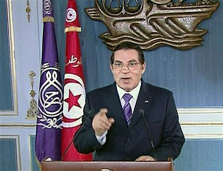 Tunisia’s President Zine al-Abidine Ben Ali addresses the nation in ...