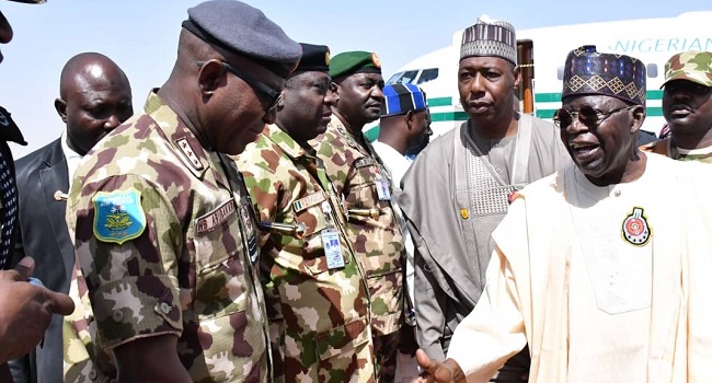 Tinubu Arrives Maiduguri For Chief of Army Staff Conference